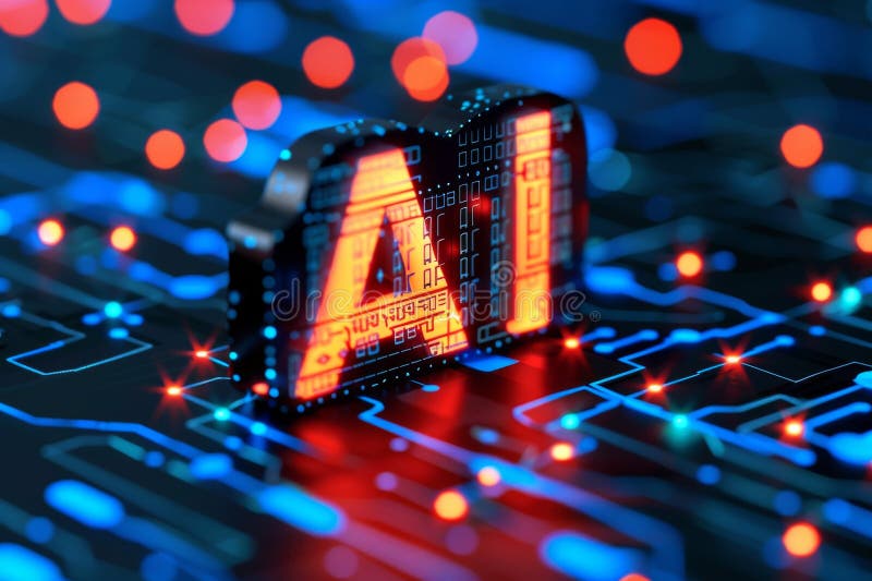 Glowing AI Letters on a Circuit Board, Advanced Tech Design, Artificial ...