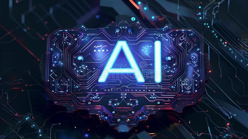Glowing AI Letters on Computer Chip. CPU Connection of Microprocessor and Motherboard Stock ...