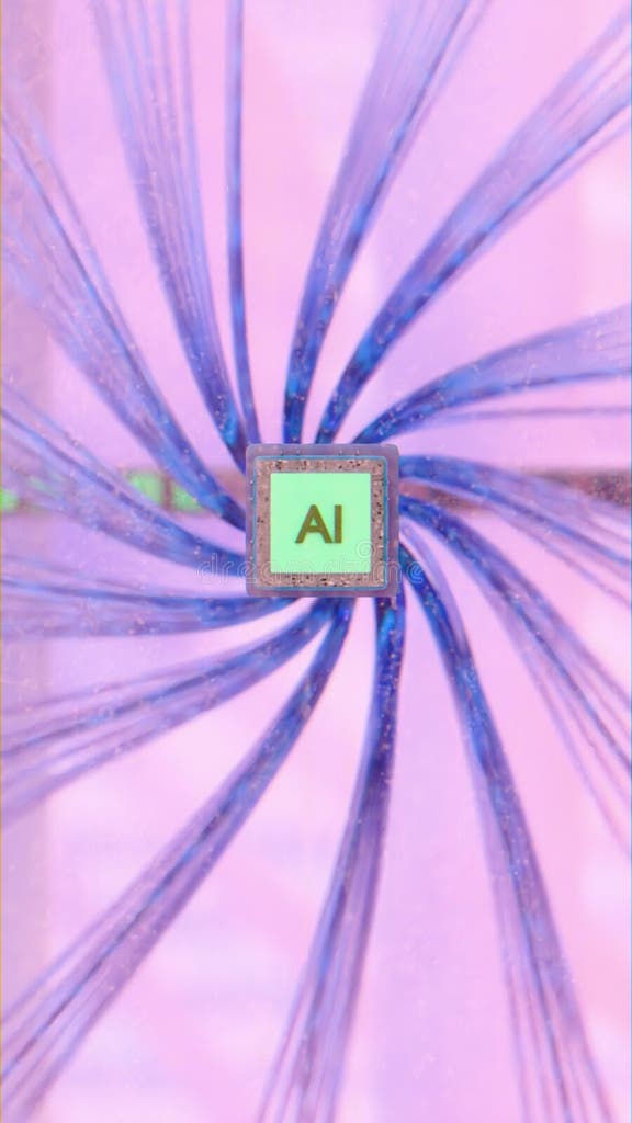 Glowing AI Microchip with Radiating Blue Neural Cables on Pink ...