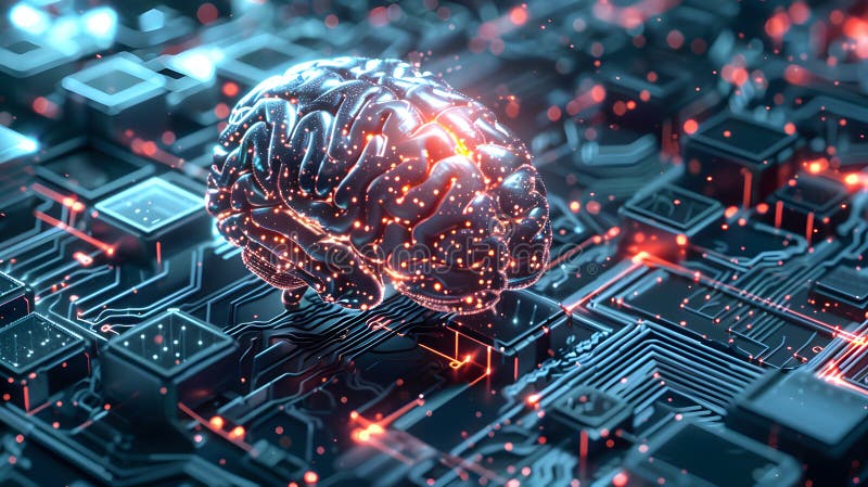 Glowing AI-powered Chip Integrated into a Human Brain. Stock ...