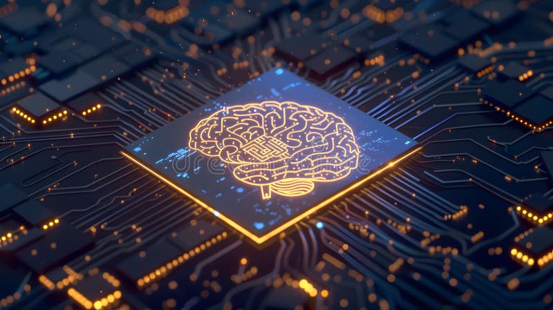 Glowing AI-powered Chip Integrated into a Human Brain. Stock ...