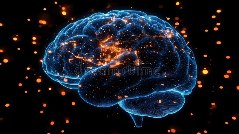 A Glowing AI-powered Chip Integrated into a Human Brain Stock Photo ...