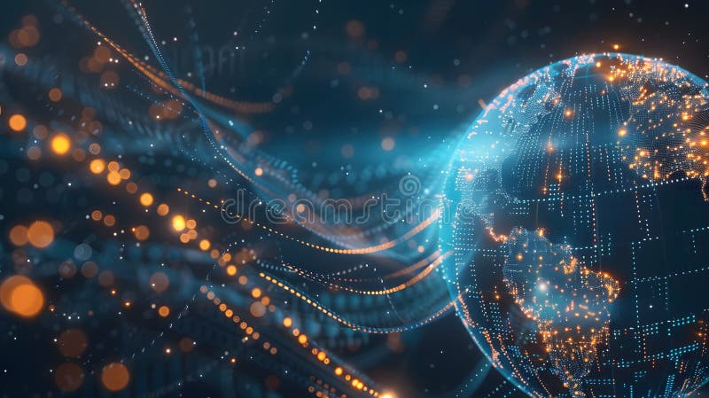 Glowing AI-powered Globe with Digital Data Streams. Stock Illustration ... Glowing AI-powered Globe with Digital Data Streams. Stock Illustration ...