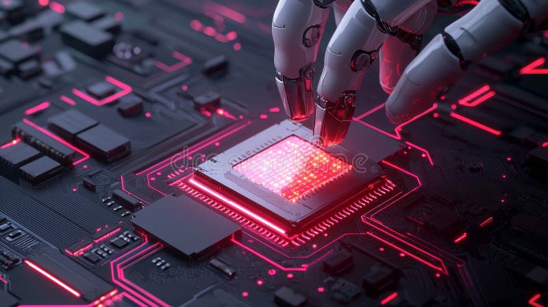 Glowing AI-powered Robot Hand Holding Futuristic Microchip Representing ...