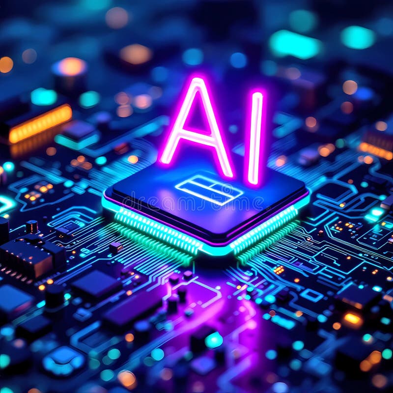 Glowing AI Processor on PCB Board Stock Illustration - Illustration of ...