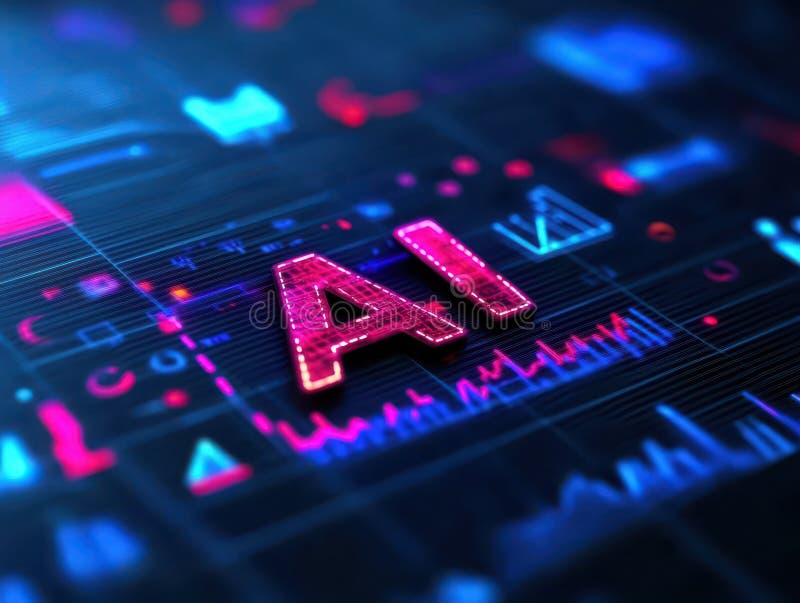 Glowing "AI" Text Surrounded by Digital Data and Graphs Stock Image ...