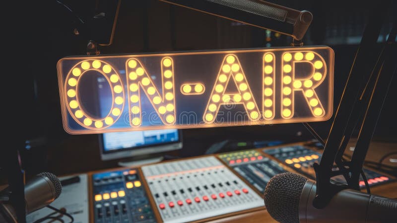 Glowing on Air Sign Illuminating the Radio Studio Broadcast Panel Stock ...