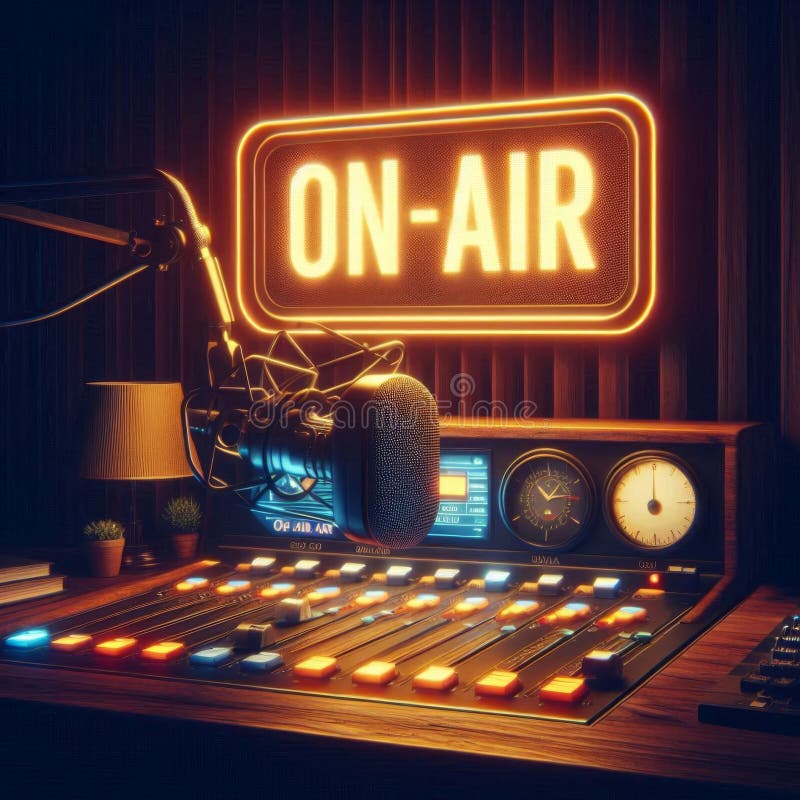 Glowing on Air Sign Illuminating the Radio Studio Broadcast Panel Stock ...