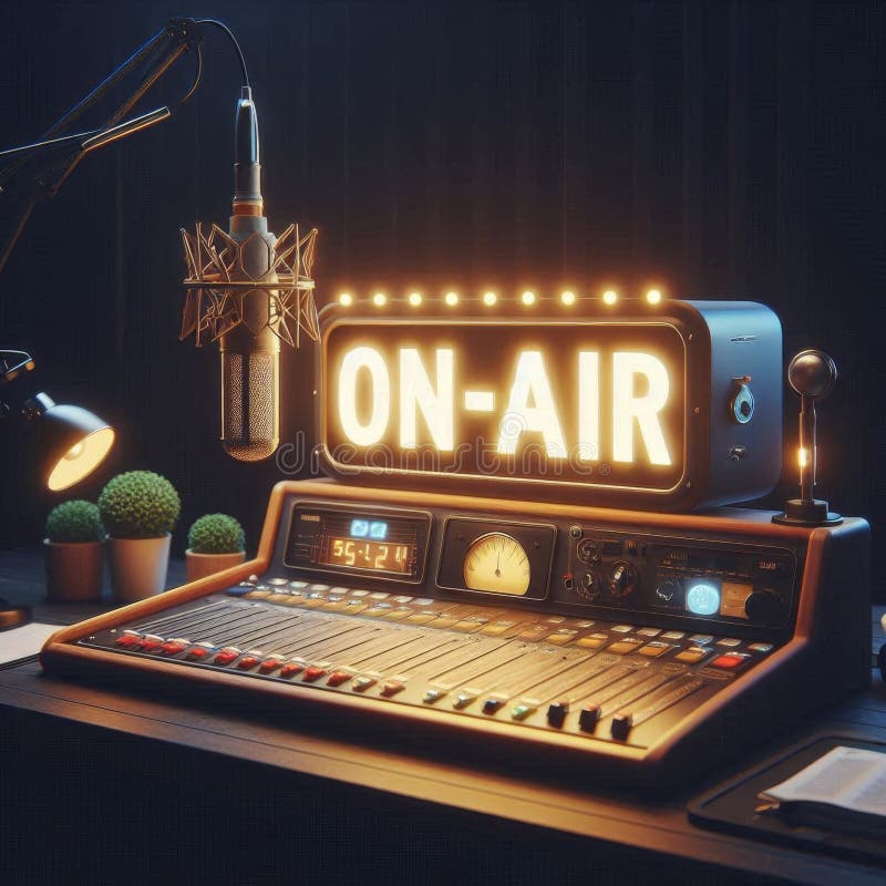 Glowing on Air Sign Illuminating the Radio Studio Broadcast Panel Stock ...