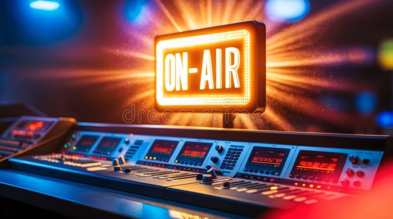Glowing on Air Sign Illuminating the Radio Studio Broadcast Panel Stock ...