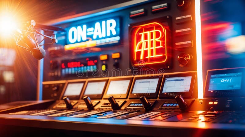 Glowing on Air Sign Illuminating the Radio Studio Broadcast Panel Stock ...