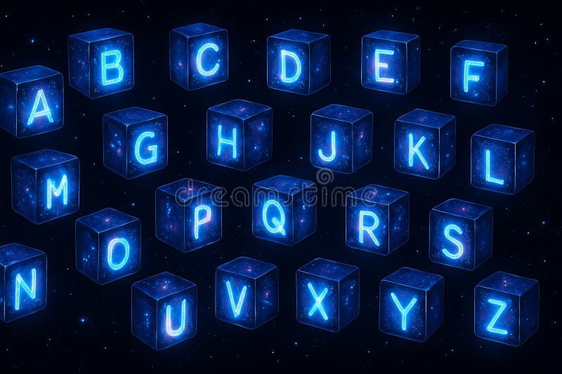 Glowing Alphabet Blocks Floating in Cosmic Space Stock Illustration ...