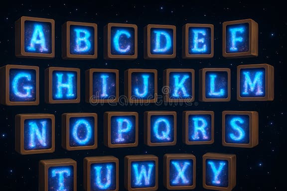 Glowing Alphabet Blocks Floating in Cosmic Space Stock Illustration ...