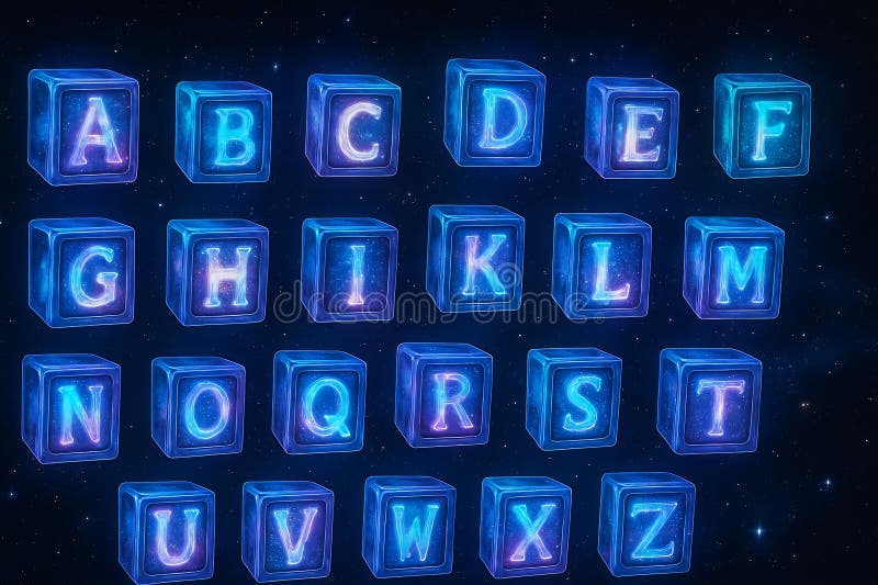 Glowing Alphabet Blocks Floating in Cosmic Space Stock Illustration ...