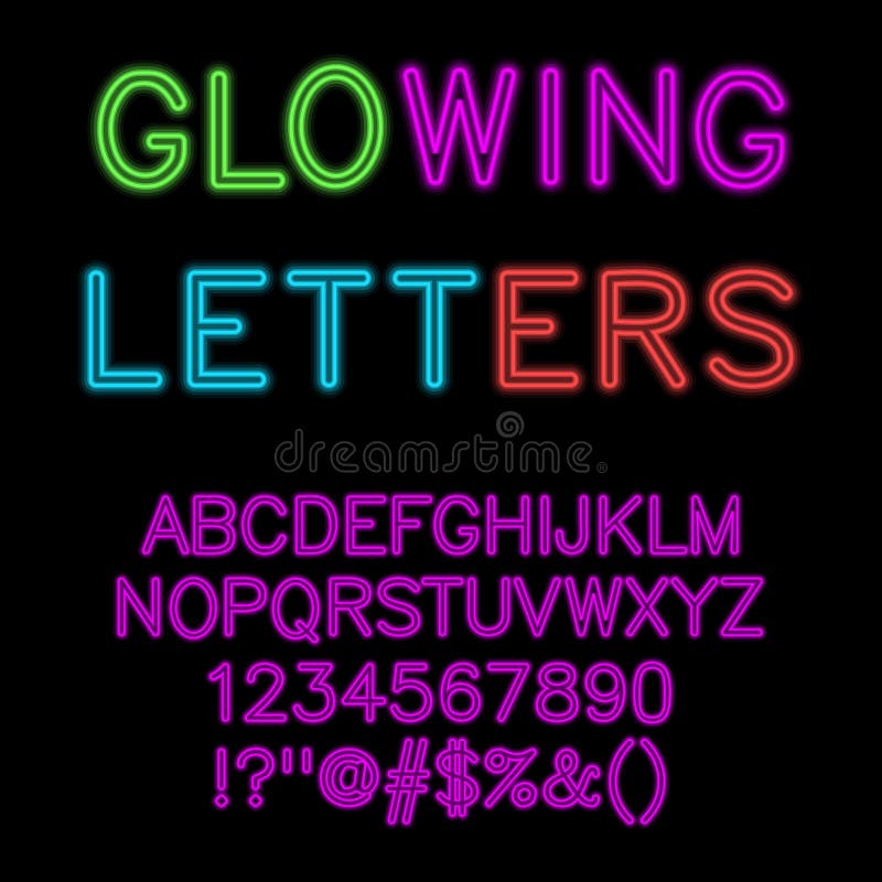 Neon Glow Alphabet Custom Handcrafted Font. Stock Vector - Illustration ...