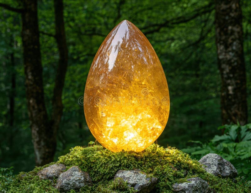 Glowing Amber Crystal in Forest Stock Illustration - Illustration of ...