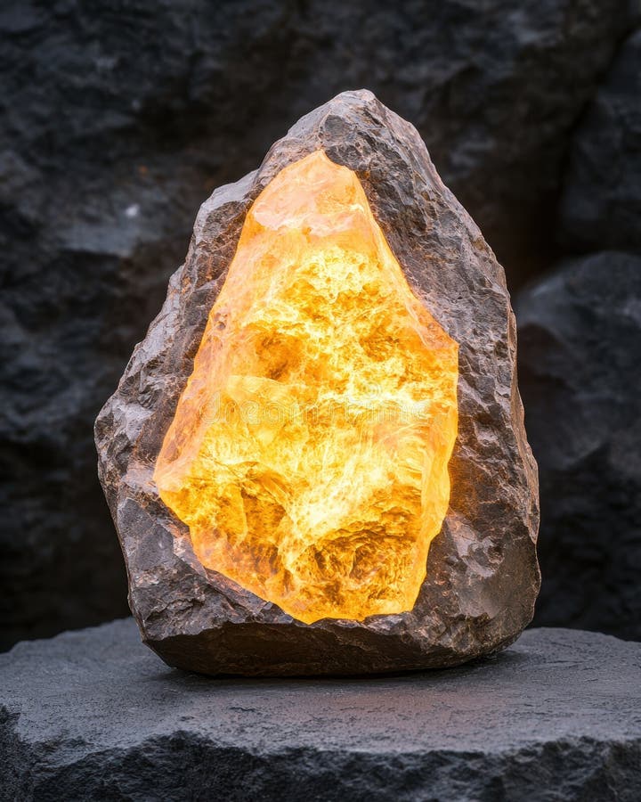 Glowing Amber Crystal in Rocky Setting Stock Illustration ...