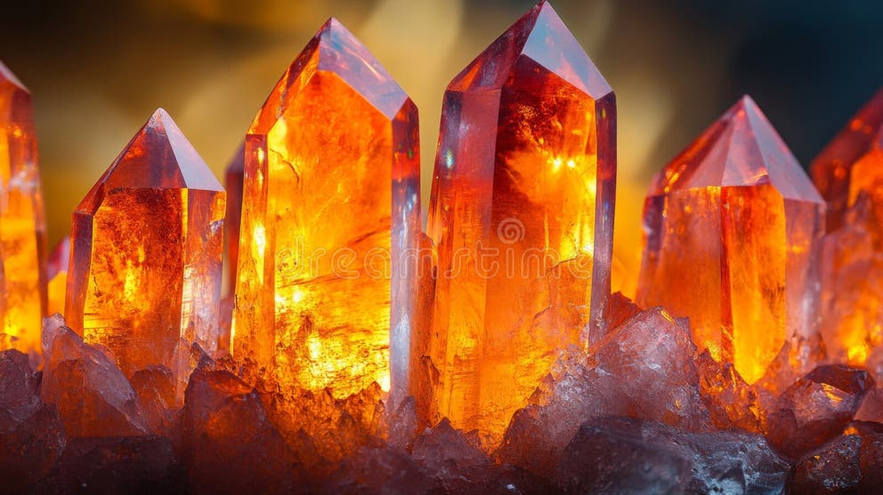 Glowing Amber Crystals Clustered Together Stock Illustration ...