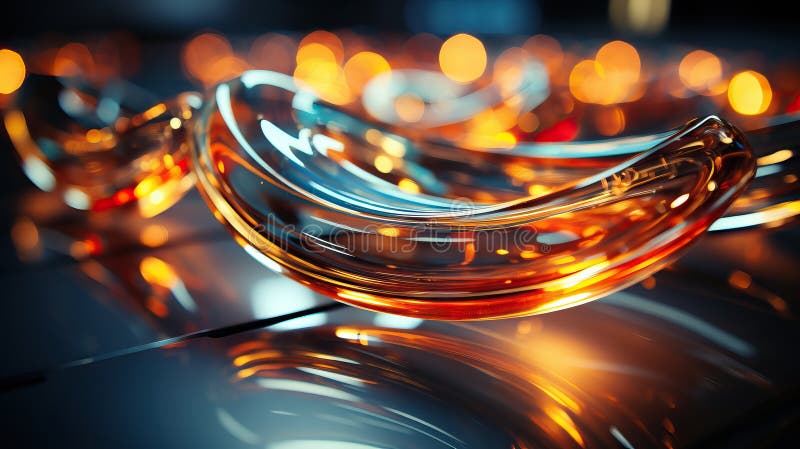 Glowing Amber Curves with Blurred Lights on a Dark Backdrop, Reflecting ...