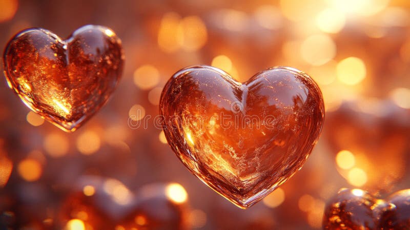 Glowing Amber Hearts Romantic Background Stock Illustration ...