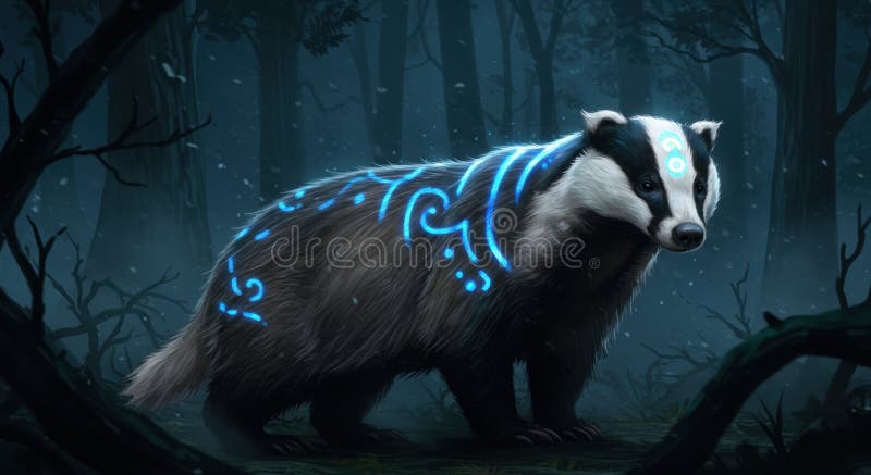 Glowing American Badger Standing Gracefully in a Mystical Forest ...
