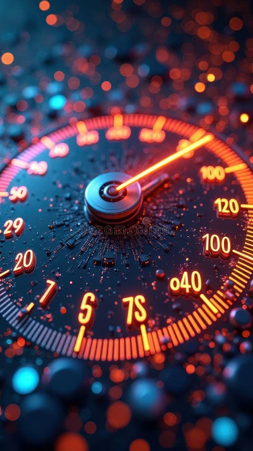 Glowing Analog Speedometer with Dynamic Neon Lights Stock Image - Image ...