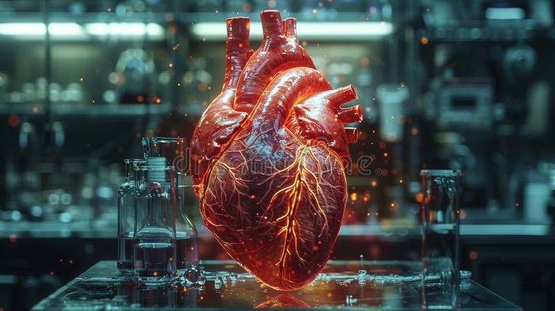 Glowing Anatomical Heart in the Laboratory. AI Generated. Stock ...