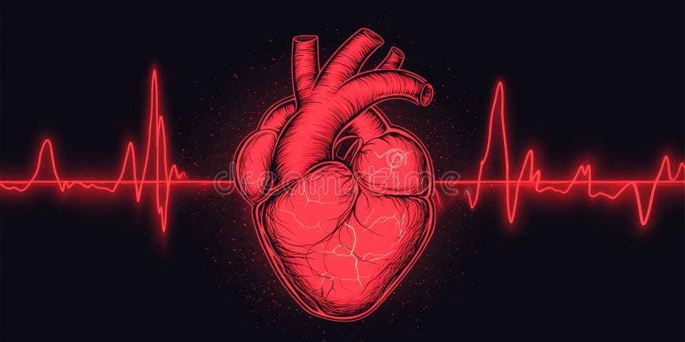 Glowing Anatomical Human Heart with a Dynamic Electrocardiogram ...