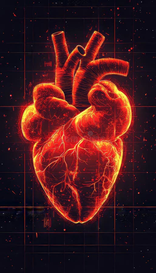 Glowing Anatomically Correct Human Heart on Dark Blue Background ...