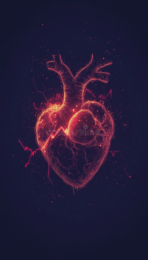 Glowing Anatomically Correct Human Heart on Dark Blue Background ... Glowing Anatomically Correct Human Heart on Dark Blue Background ...