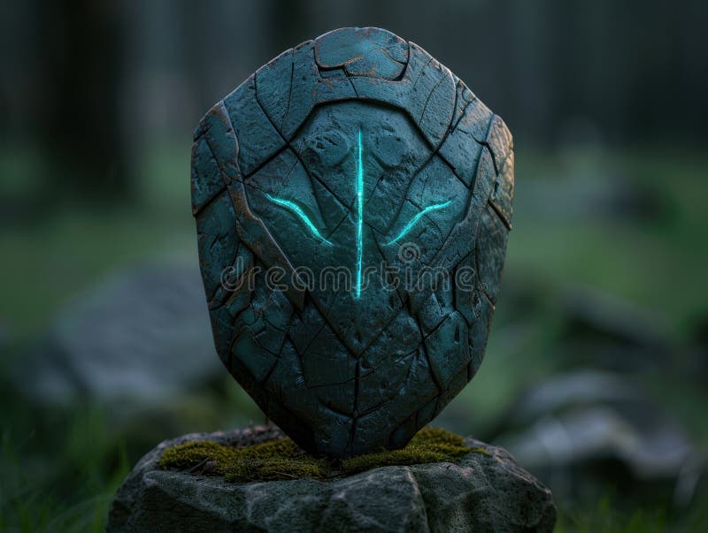 Glowing Ancient Relic on Moss-covered Rock Stock Illustration ...