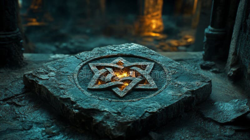 Glowing Ancient Stone Symbol in Dark Setting Stock Illustration ...