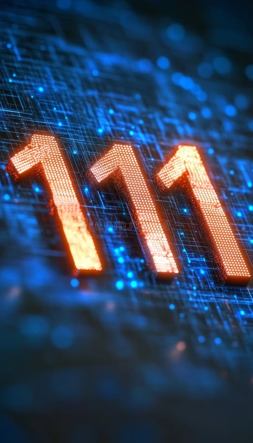 Glowing Angel Numbers 111 on Digital Technology Background, Cyber 1s ...