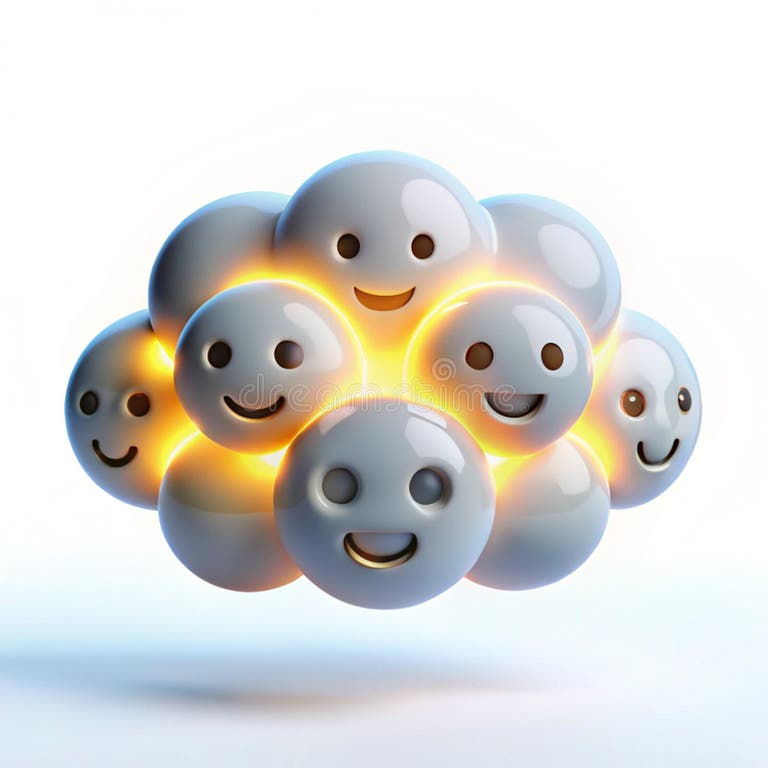 Glowing Animated Cloud with Rotating Smiley Faces Stock Illustration ...