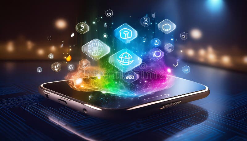 Glowing App Icons Float Around a Tablet, Evoking Digital Connectivity ...