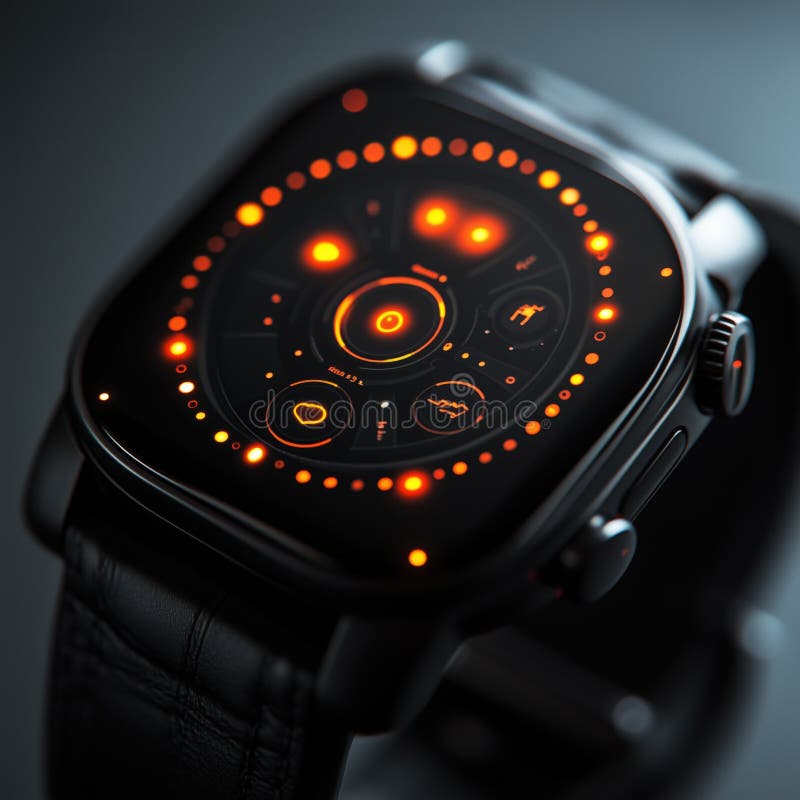 A Glowing App Interface on a Smartwatch Displaying Vibrant, Futuristic ...