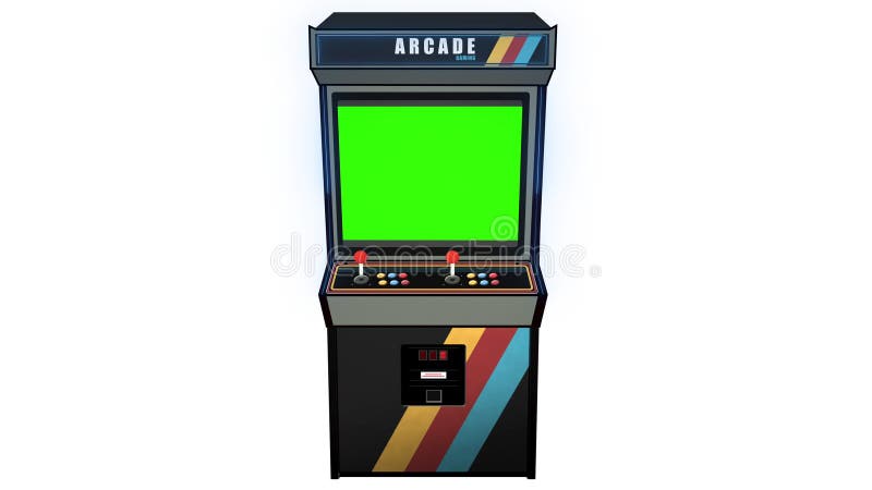 Glowing Arcade Machine with Placeholder Green Sceen on White Background ...