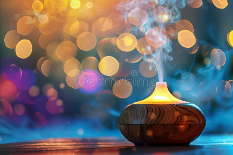 A Glowing Aromatherapy Diffuser with Mist, Artistic Bokeh Background ...