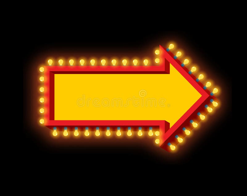 Arrow With Lamps. Retro Glowing Cursor With Light Bulb. Vintage Stock ...