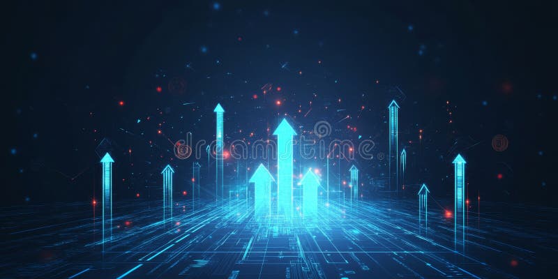 Glowing Arrows and Upward Graph on Blue Digital Grid for Financial ...