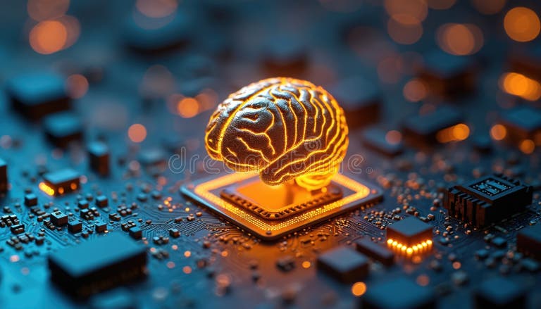 Glowing Artificial Intelligence Brain on a Circuit Board. High-tech ...