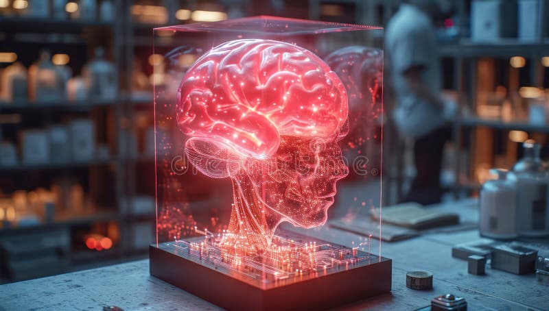 Glowing Artificial Intelligence Brain Over Computer Electronic Circuit ...