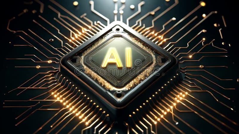 Glowing Artificial Intelligence Chip Sits Atop a Complex and Intricate ...