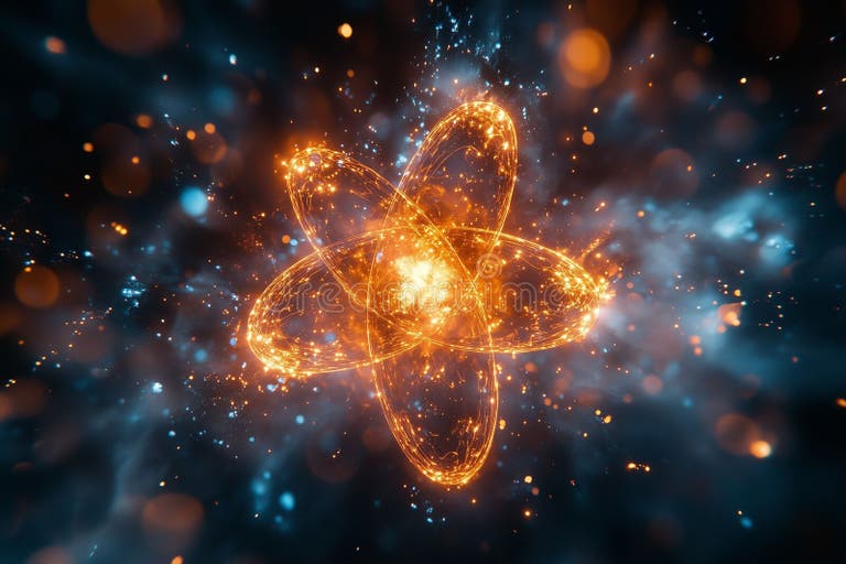 Glowing Atom Representation with Orbiting Electrons Stock Illustration ...