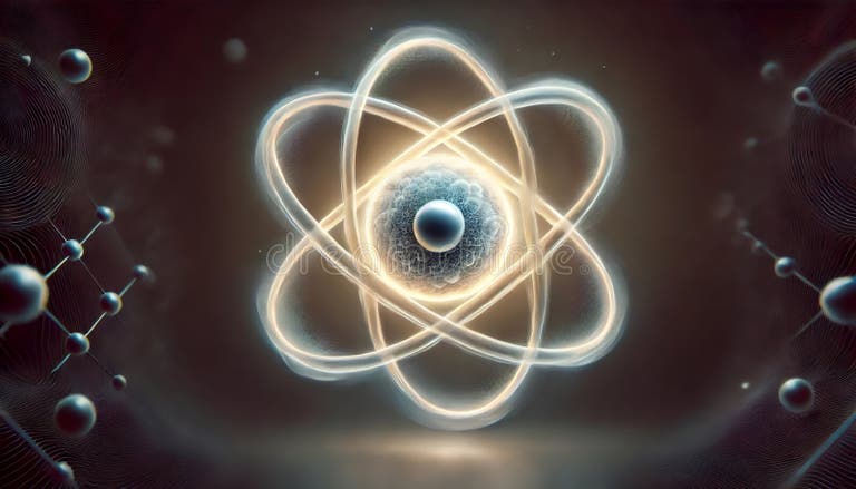 Glowing Atom Rotating with Electrons and Molecules Floating in Space ...