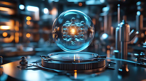 Glowing Atom Sphere in Futuristic Lab Research, Technology Stock ...