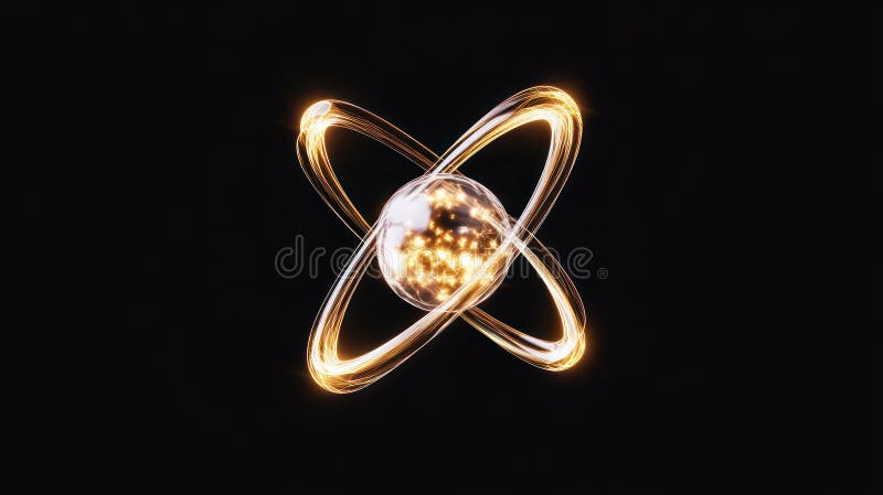 Glowing Atom Structure: Abstract Render with Energy Orbits and Sparkles ...
