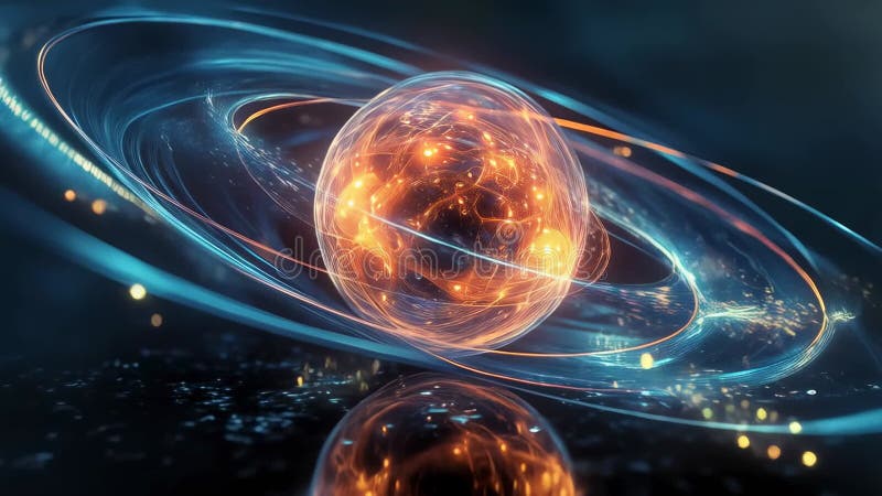 Glowing Atomic Particle with Orbiting Energy Fields Stock Video - Video ...