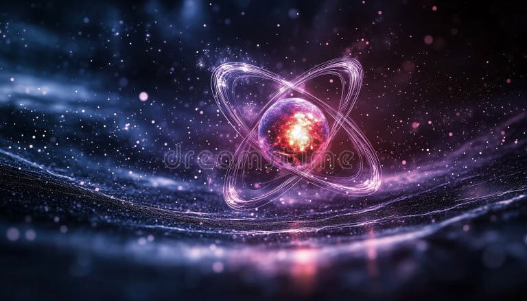 Glowing Atomic Structure in a Cosmic Background Stock Illustration ...