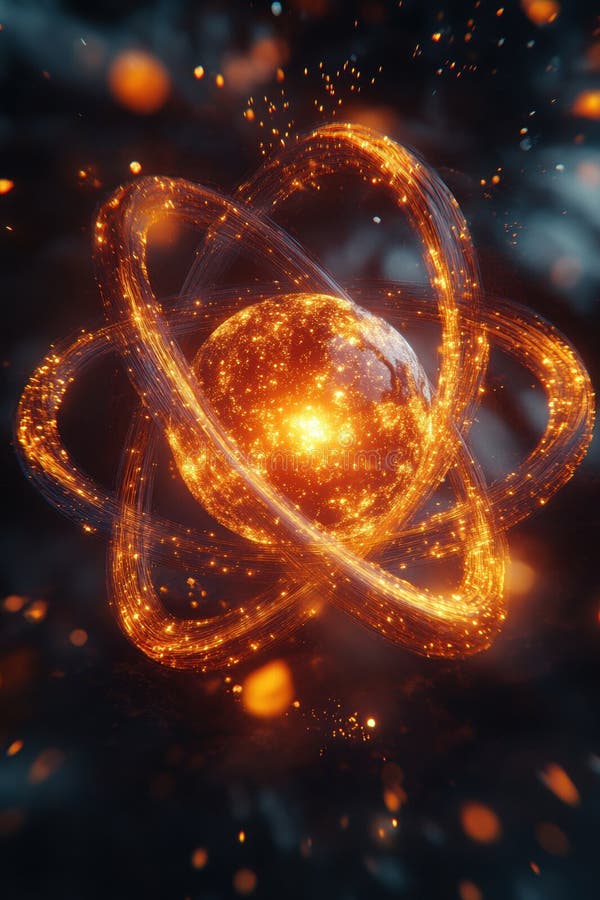 Glowing Atomic Structure with Fiery Swirls and Energy Particles in ...